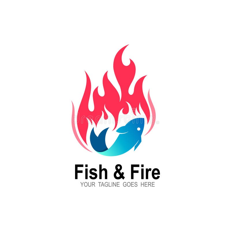 Restaurant Logo and Fish Food Icon, Fish Fire Logo Template Stock ...