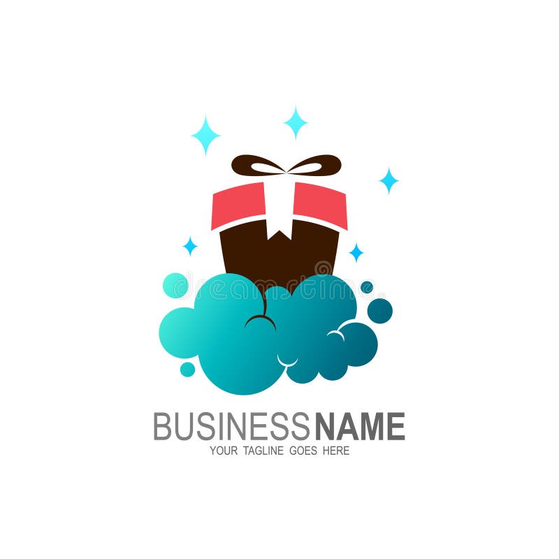Cloud and Box, Gift Box Logo with Cloud Design Illustration Stock ...