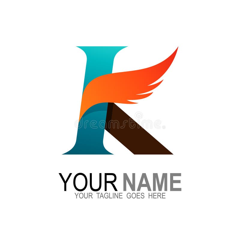 Letter K Logo with Wing Design Illustration, Fire Icons Stock Vector ...