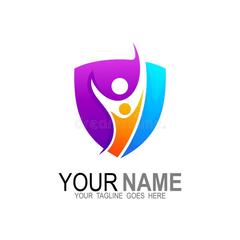 Shield Logo with People Design Illustration, Shield Icon Stock Vector ...