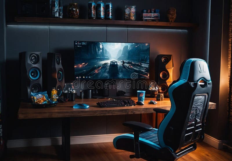 Ultra Modern Gaming Setup: Stylish and Dark Stock Illustration ...