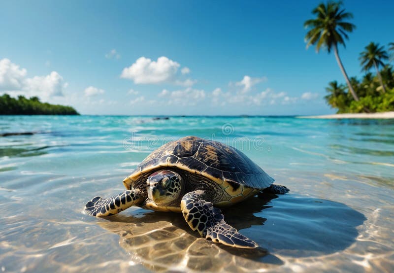 Tranquil Serenity: Sleeping Sea Turtle on Pristine Beach Stock Photo ...