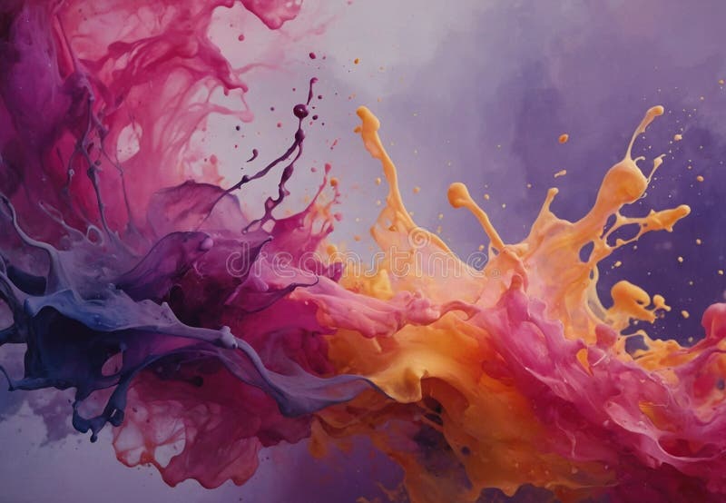 Colourful Background: Deep Purple, Yellow and Pink Abstract Watercolor ...