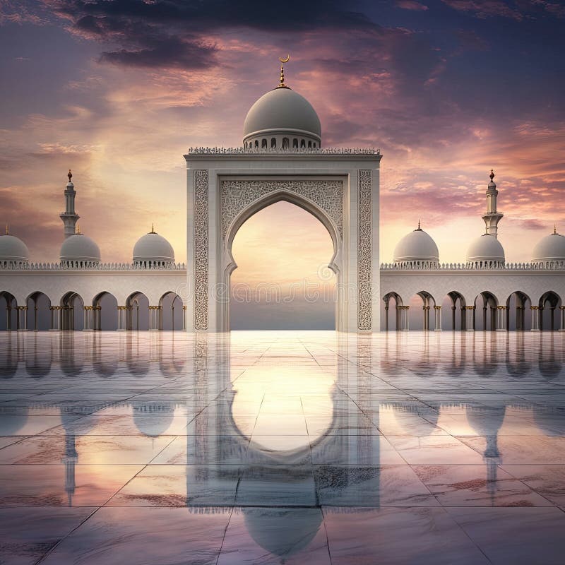 Grand Mosque Sunset Reflection Stock Photo - Image of sunset, arabic ...