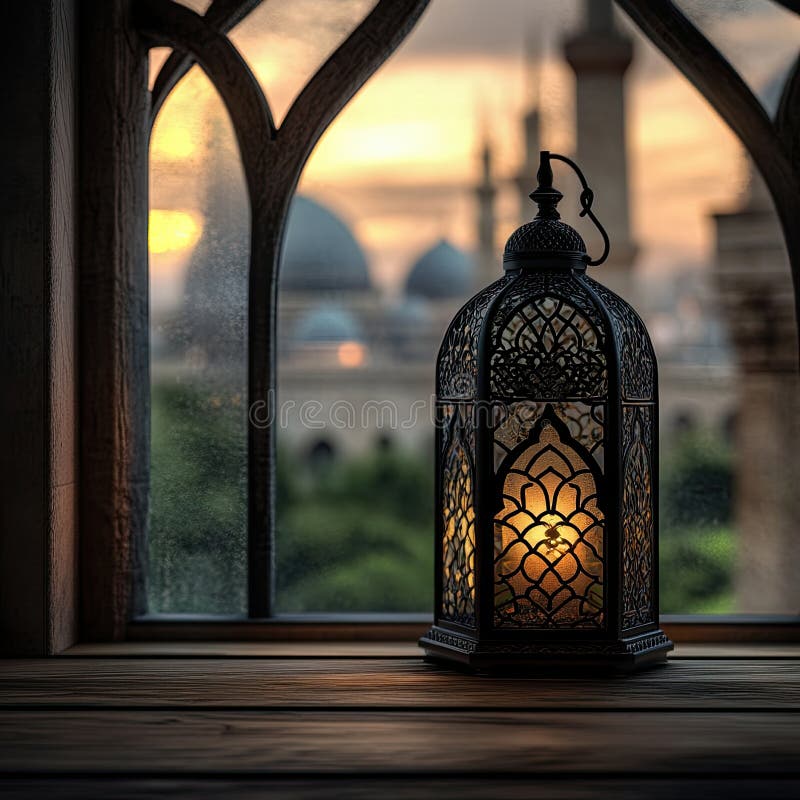 Lantern Candlelight Window View Mosque Sunset Stock Image - Image of ...