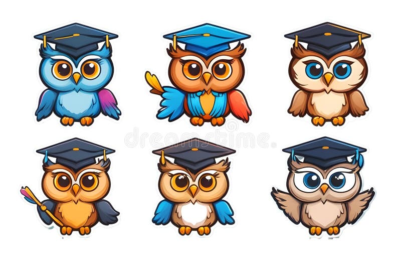 Graduation Owls Set stock image. Illustration of charming - 323791455