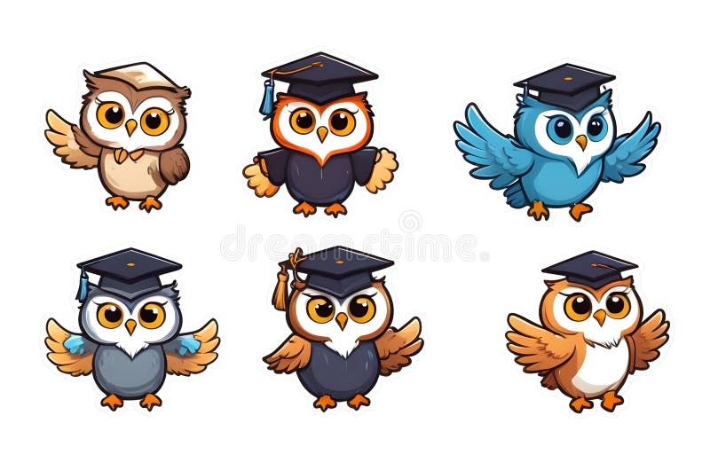 Graduation Owls Collection stock image. Illustration of novelty - 323791457