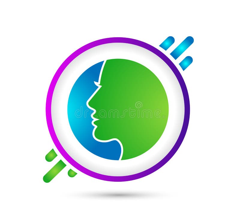 Human Head Face Logo in Circle, Badge, Creative Brain Man. Digital ...