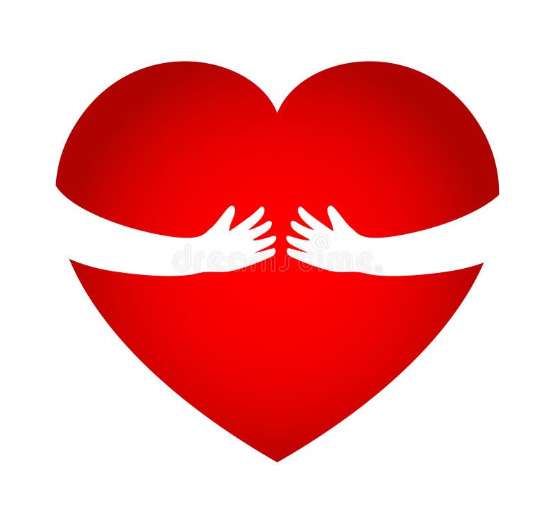Red Heart Shape with Hand Embrace. Hug Yourself Logo Stock Vector ...