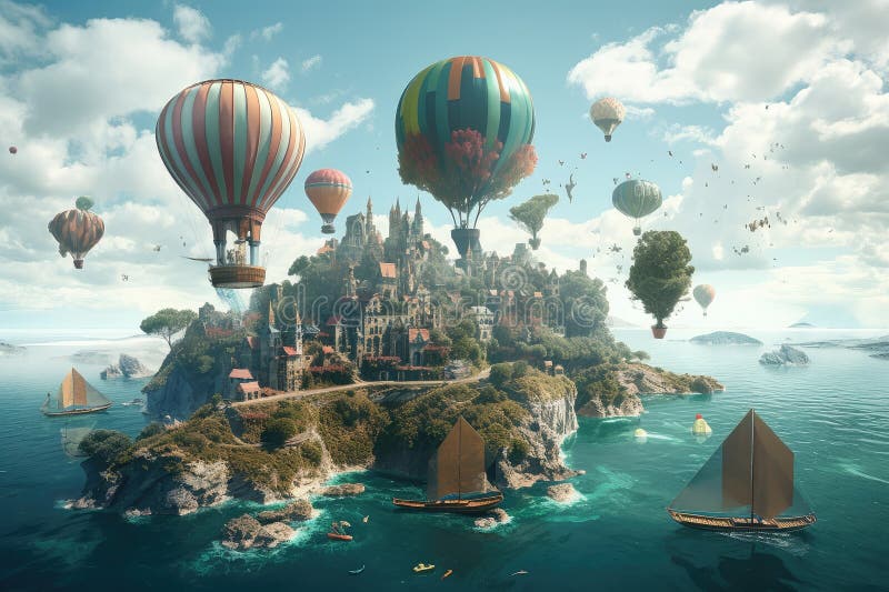 Dreamworld with Floating Islands and Flying Creatures, a Unique Vision ...