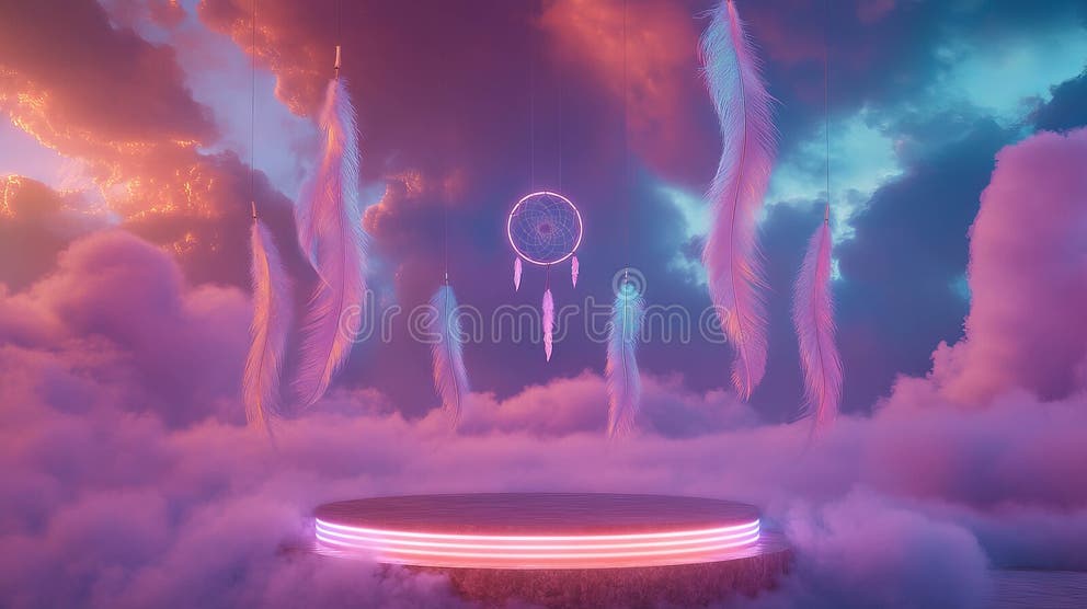 Dreamy Abstract Background with Ethereal Clouds and Feathers Stock ...