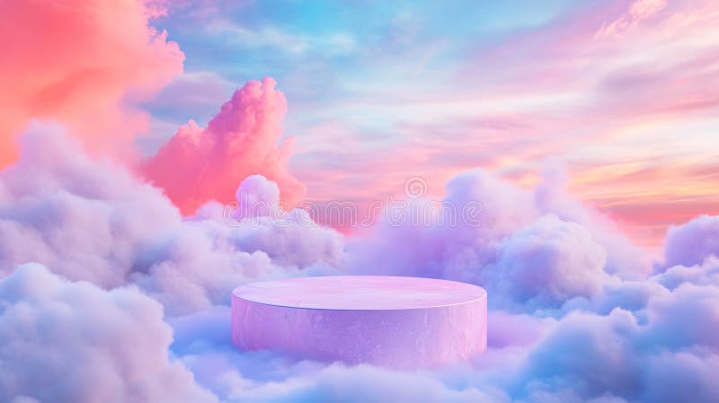 Dreamy Abstract Background with Pastel Clouds and Pedestal for Display ...