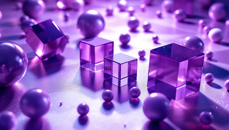 Purple Geometric Abstract: Cubes and Spheres in a Dreamlike Setting ...