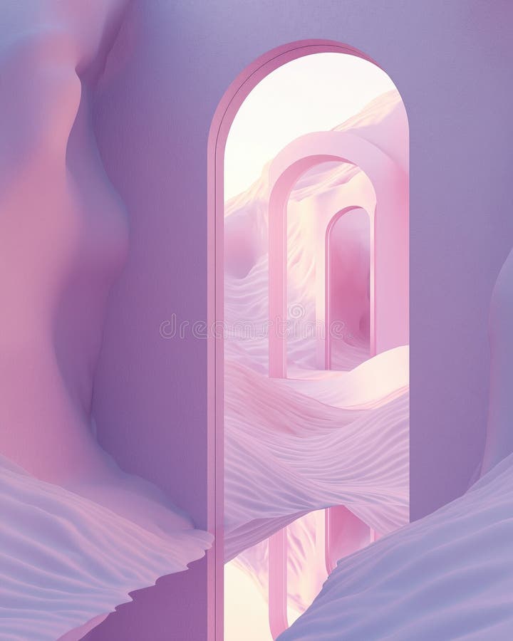 Dreamy Abstract Landscape with Pastel Colored Arches and Flowing Forms ...