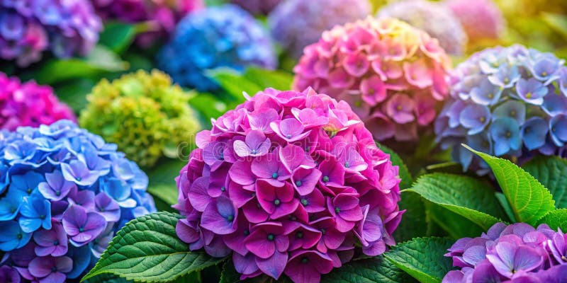 Dreamy Aerial Perspective of Vibrant Hydrangeas a SoftFocus Background ...