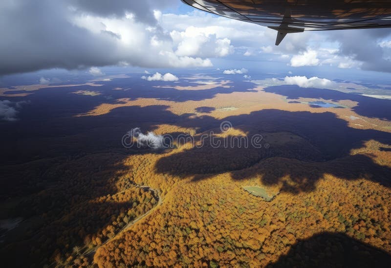 Dreamy Autumn Landscape Viewed from a High Flying Airplane, Orange ...