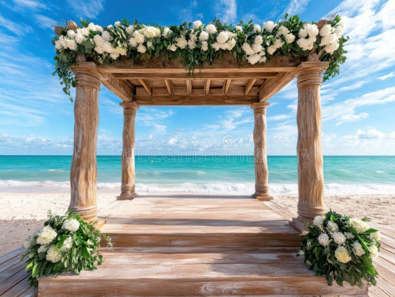 Dreamy Beach Wedding Ceremony Setup with Turquoise Ocean Backdrop ...