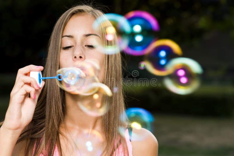 Dreamy bubble girl. stock image. Image of freedom, portrait - 27376133