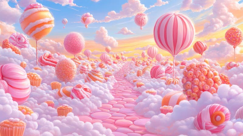 Dreamy Candyland Pathway with Floating Sweets and Cotton Candy Skies ...