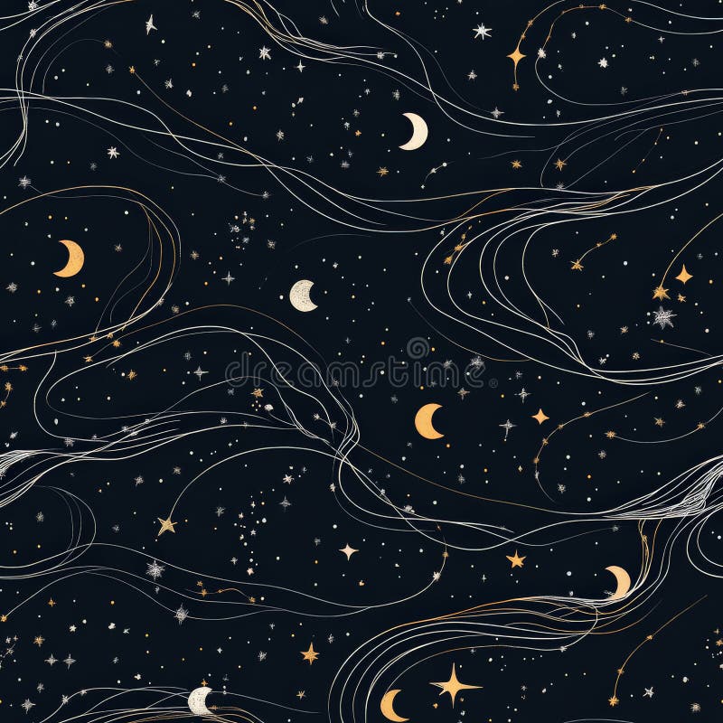 A Dreamy Celestial Line Pattern, Where Flowing Silver and Gold Lines ...