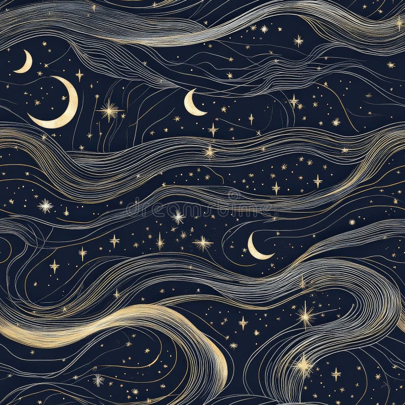A Dreamy Celestial Line Pattern, Where Flowing Silver and Gold Lines ...
