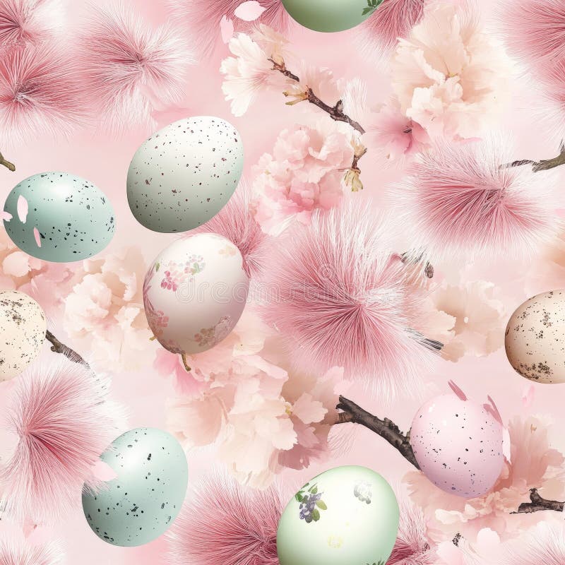 A Dreamy Cherry Blossom Easter Pattern with Fluffy Pink Petals and ...