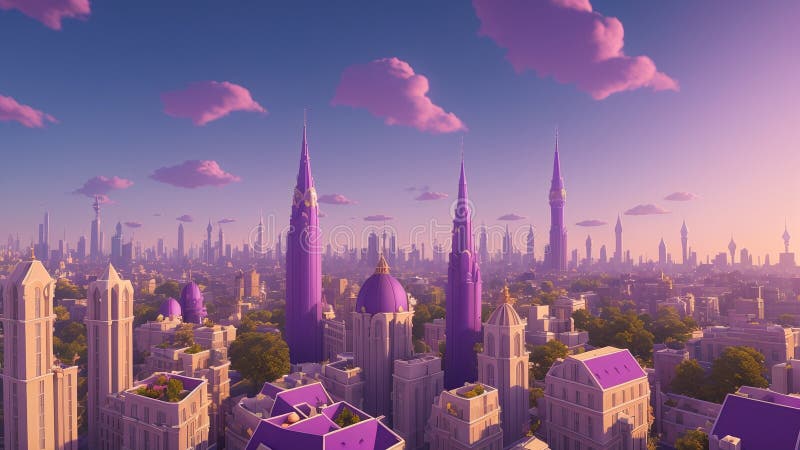 A Dreamy City with a Purple Sky and a Purple Building AI Generative ...