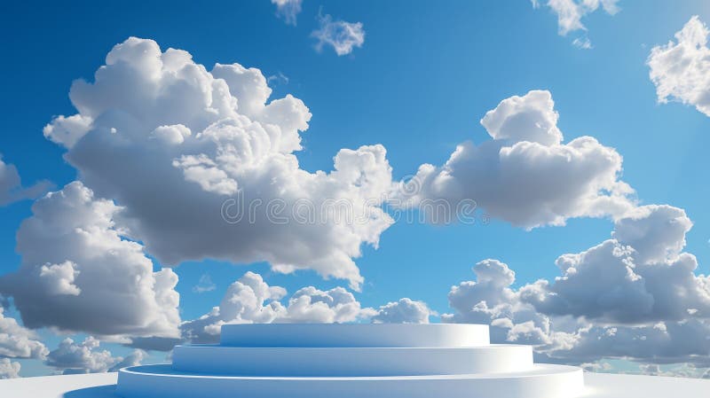 Dreamy Cloud Background Podium, 3d Product Display Platform, White Sky ...