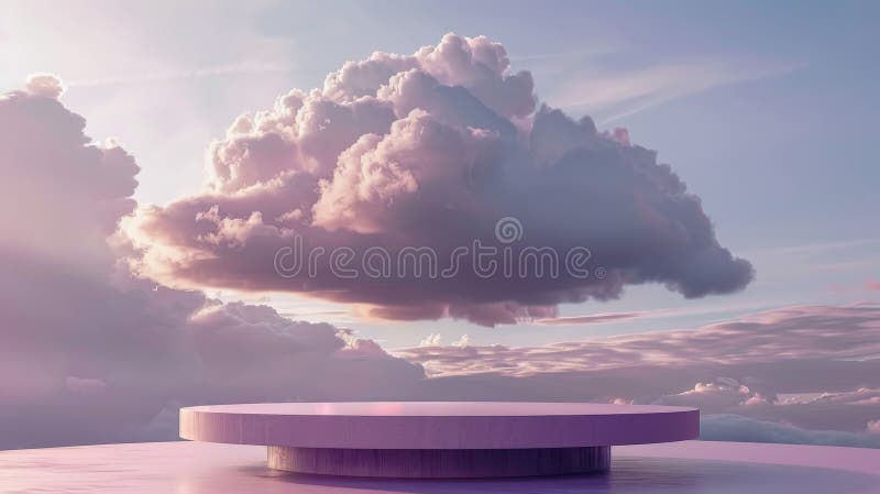 Dreamy Cloud Podium on Purple Sky Background 3d Render of Minimalistic ...