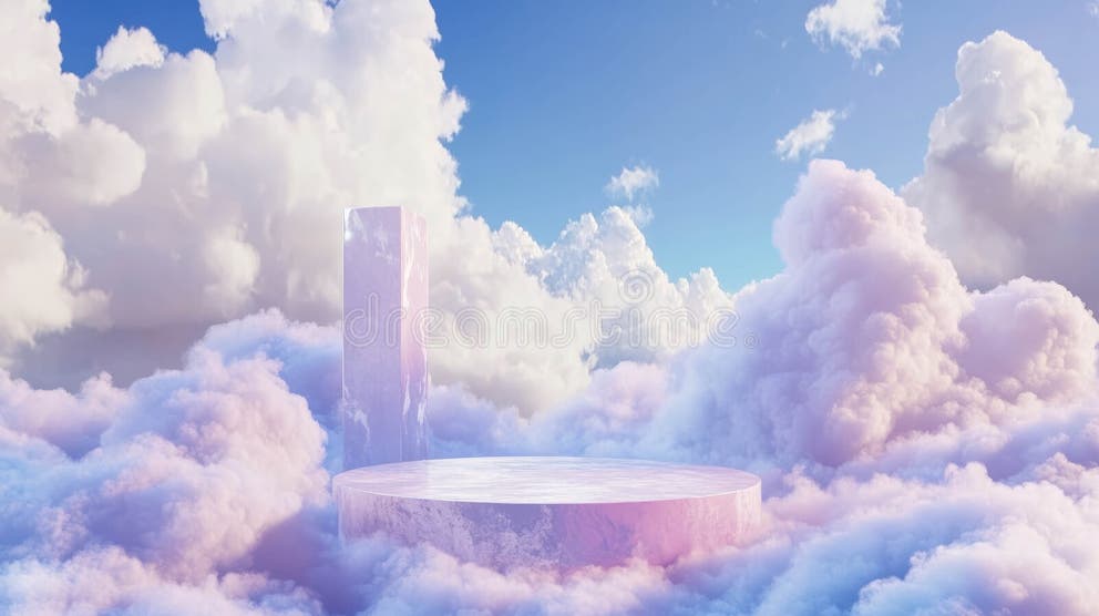 Dreamy Cloudscape with Modern Podium for Design or Presentation ...