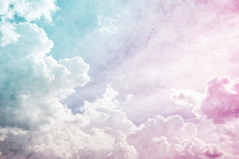 Dreamy Cloudy Sky with Pastel Gradient and Grunge Paper Texture Stock ...