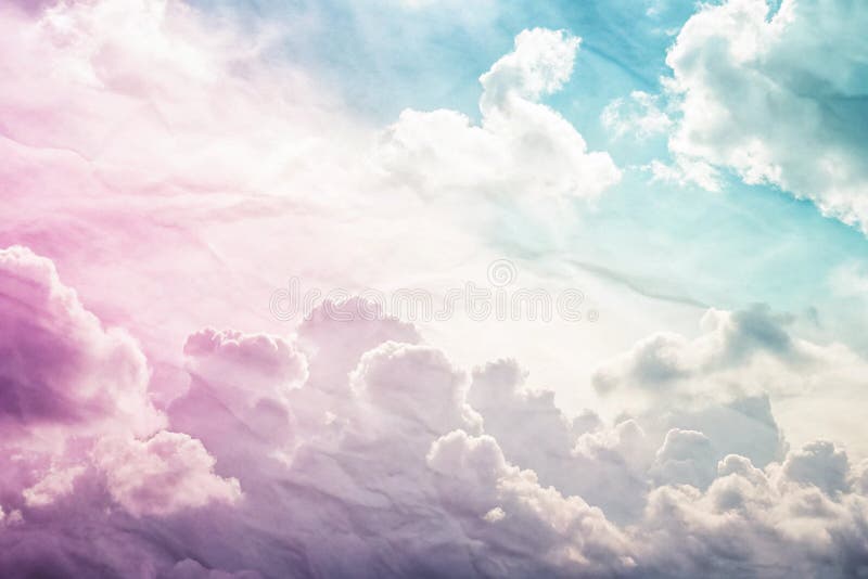 Dreamy Cloudy Sky with Pastel Gradient and Grunge Paper Texture Stock ...