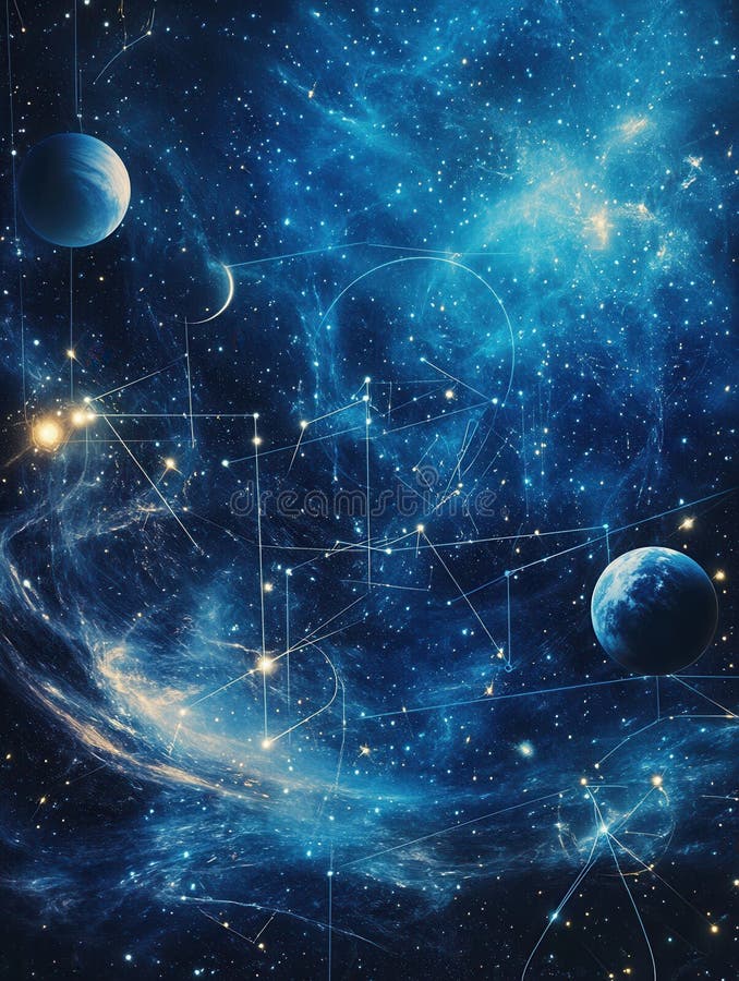 Dreamy Cosmic Landscape Filled with Planets and Glowing Symbols ...