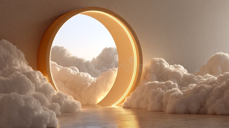 Dreamy 3D Circle Stage with Soft Clouds and Warm Light for Ethereal ...