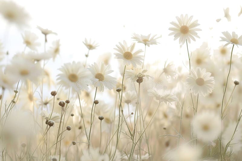 Dreamy Daisy Field on a Soft Transparent White Backdrop Stock ...