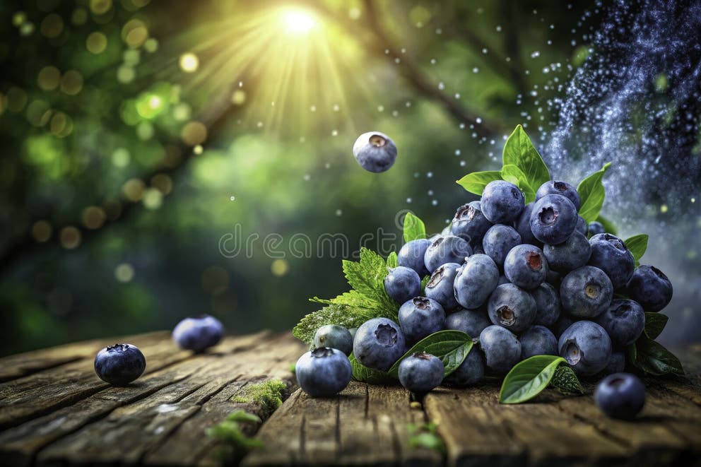 A Dreamy Double Exposure of Blueberries on a Rustic Wood Table a Stunning Visual Feast Captured ...