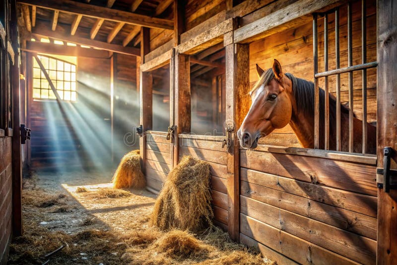 A Dreamy Double Exposure of a Rustic Horse Stable Sunlight and Hay ...