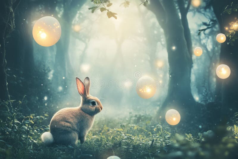 A Dreamy Easter Bunny Hopping through a Magical Forest, Where Easter ...