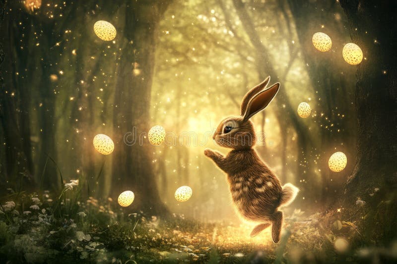 A Dreamy Easter Bunny Hopping through a Magical Forest, Where Easter ...