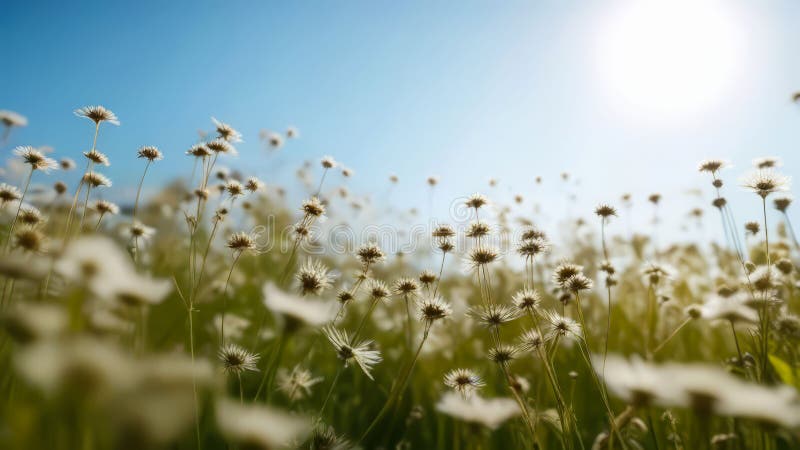 A Dreamy Field with White Flowers and Sunlight. Generated by AI Stock ...