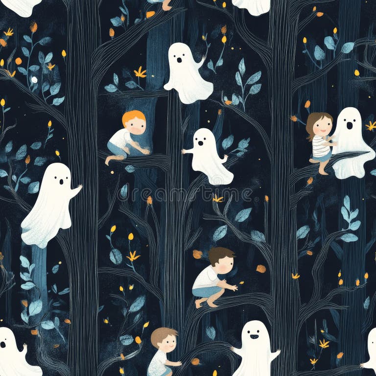 A Dreamy Friendly Ghost Pattern Where Children Play Hide-and-seek with ...