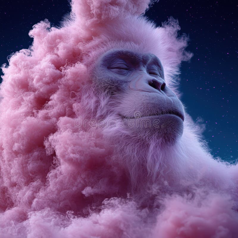 A Dreamy Gorilla Surrounded by Pink Clouds in a Serene Pose. Stock ...