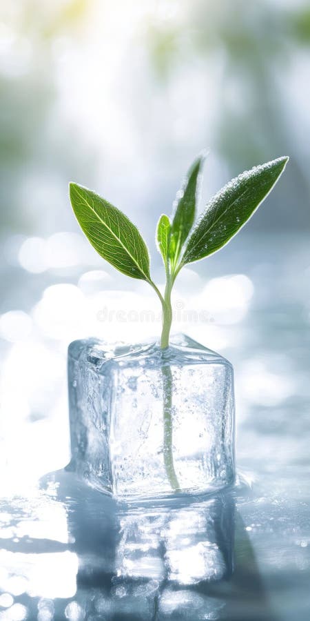 Dreamy Growth Concept with a Single Sprout Emerging from Ice Stock ...