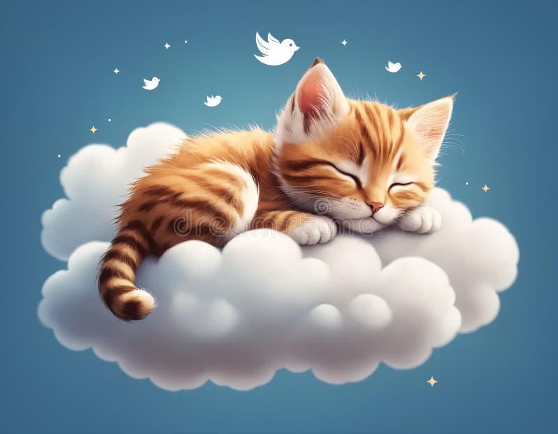 Dreamy Kitten Napping on Cloud Stock Illustration - Illustration of ...