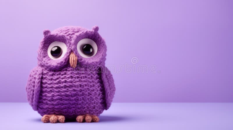 Dreamy Knitted Purple Owl Toy On Violet Background Stock Illustration Illustration Of