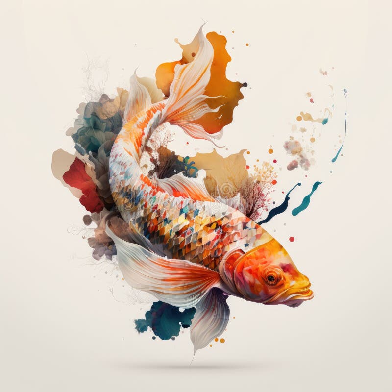 Dreamy Koi Fish on White Background for Invitations and Posters. Stock ...