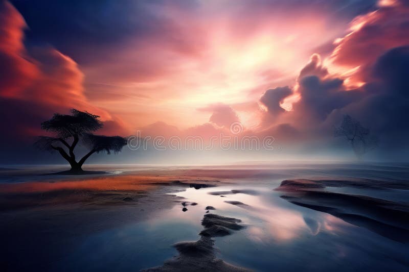 Dreamy Landscape a Design with a Dreamy Landscape and a Slow Shu Stock ...