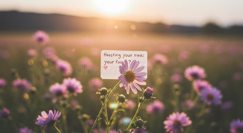 Dreamy Meadow of Purple Aster Flowers at Sunset with Message ...