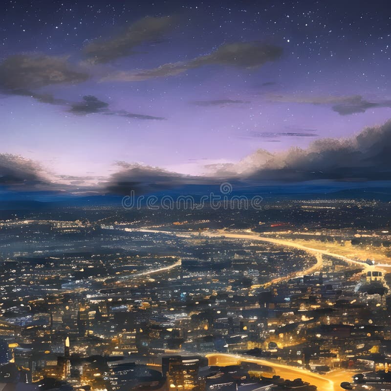 Dreamy Night Landscape, Generative AI Illustration Stock Illustration ...