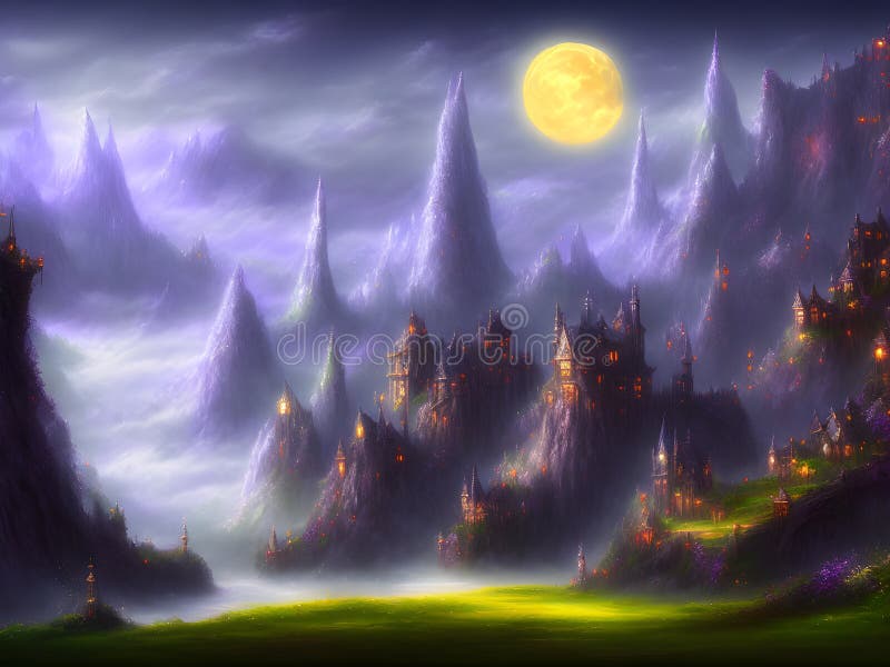 Dreamy Night Landscape, Generative AI Illustration Stock Illustration ...